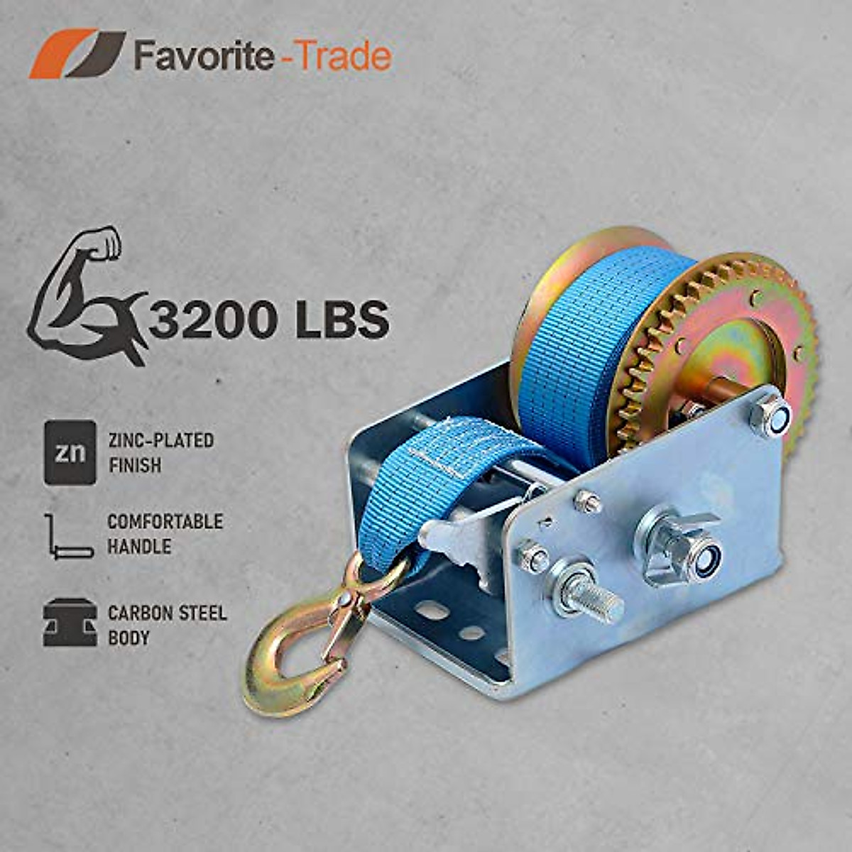 Boat Winch Strap with Hook 3200 lbs ATV - Heavy Duty Hand Crank Winch - Best Boat Trailer Winch(Mount Plate with 5 Bolts Included)