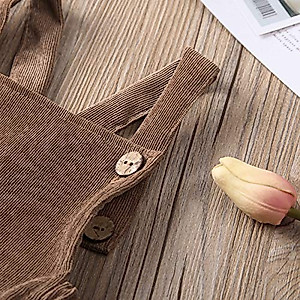 Kuriozud Infant Baby Boy Girl Corduroy Romper Plain Bodysuit Crossback Strap Clothes (Coffee, 12-18 Months)