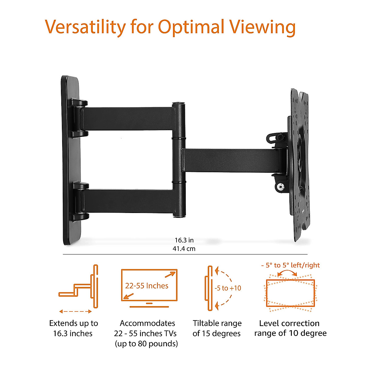 Amazon Basics Full Motion Articulating TV Monitor Wall Mount for 22-55 Inch TVs and Flat Panels up to 80 Lbs, Black