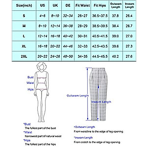 Women Pants Elastic Waist Plaid Pants with Pockets Medium