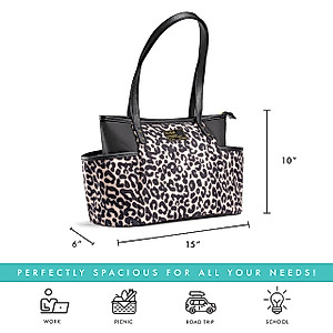 Fit & Fresh Navarto Adult Insulated Lunch Bag with Side Pouches & Carry Handles, Complete Lunch Kit Includes Matching Tumbler & Container, Feline Fine