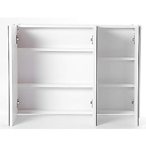 Basicwise QI003456 3 Shelves White Wall Mounted Bathroom/Powder Room Mirrored Door Vanity Cabinet Medicine Chest