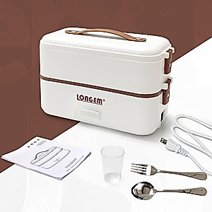 Electric Lunch Box Portable Food Warmer for Home Office Work 110V Double Layers 304 Stainless Steel with Removable Compartments Food Container with Spoon (2 Layers)