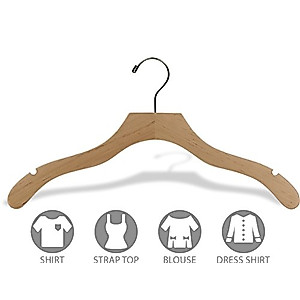 The Great American Hanger Company Wavy Wood Top Hanger, Box of 50 Space Saving 17 Inch Wooden Hangers w/Natural Finish & Chrome Swivel Hook & Notches for Shirt Jacket or Dress