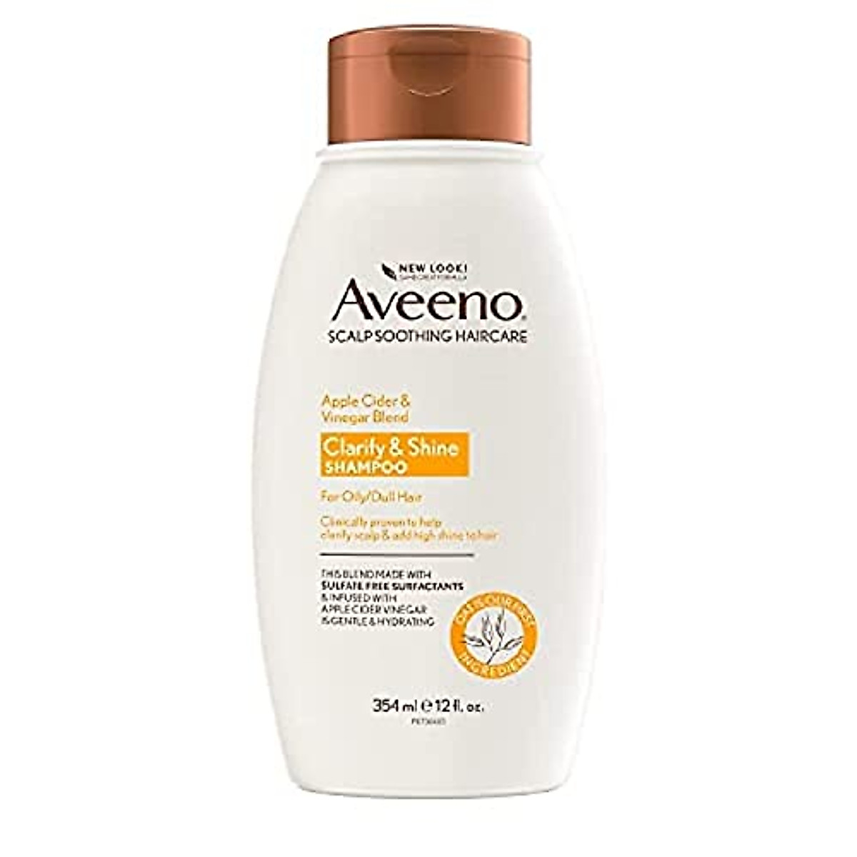 Aveeno Apple Cider Vinegar Sulfate-Free Shampoo for Balance & High Shine, Daily Clarifying & Soothing Scalp Shampoo for Oily or Dull Hair, Paraben & Dye-Free, 12 Fl Oz