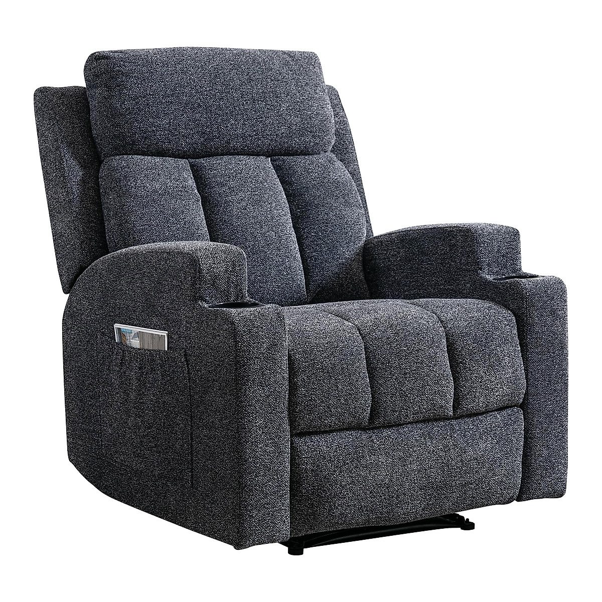 ANJ HOME Manual Massage Recliner Chairs with Heat for Living Room, Overstuffed Breathable Fabric Reclining Chair with Side Pockets and Cup Holders, Single Sofa Home Theater Seating, Dark Grey