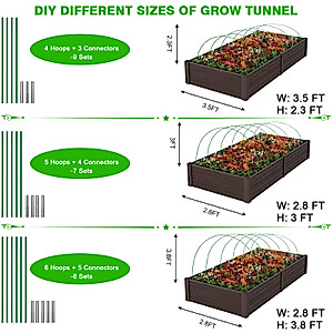 Garden Hoops for Raised Beds Wide, 36pcs 8ft Garden Tunnel Hoops for Row Cover Netting, Greenhouse Support Hoops Grow Tunnel Garden Bed Stakes, Flexible Fiberglass DIY Plant Hoops Outdoor, 24pcs Clips