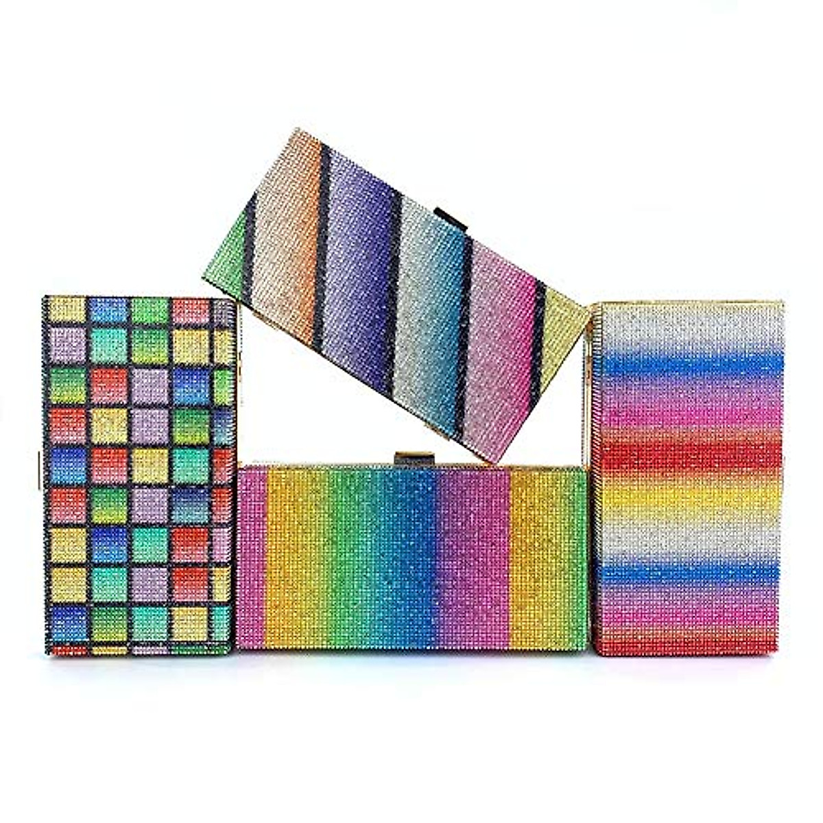 Bling Rainbow Rhinestones Evening Handbags Ladies Clutch Bag Purses for Women with 3 golden chains (gradient_yr-rainbow,)