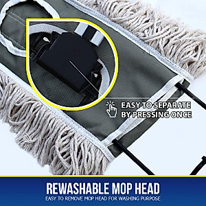 IRONGECKO Premium 24-inch Industrial Class Cotton Wide Dust Mop Head Telescopic Pole Height Max 61" | for Home, Office, Garage | Attracts Dirt, Dust, Water (24 Inch Mop)