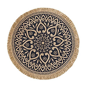 DECHOUS 1pc Jute Placemats Glass Coasters for Drinks Natural Home Decor Office Desk Decorations Mandala Dinking Coasters Round Cup Mat Pad Dining Table Placemat Household Place Mat Linen