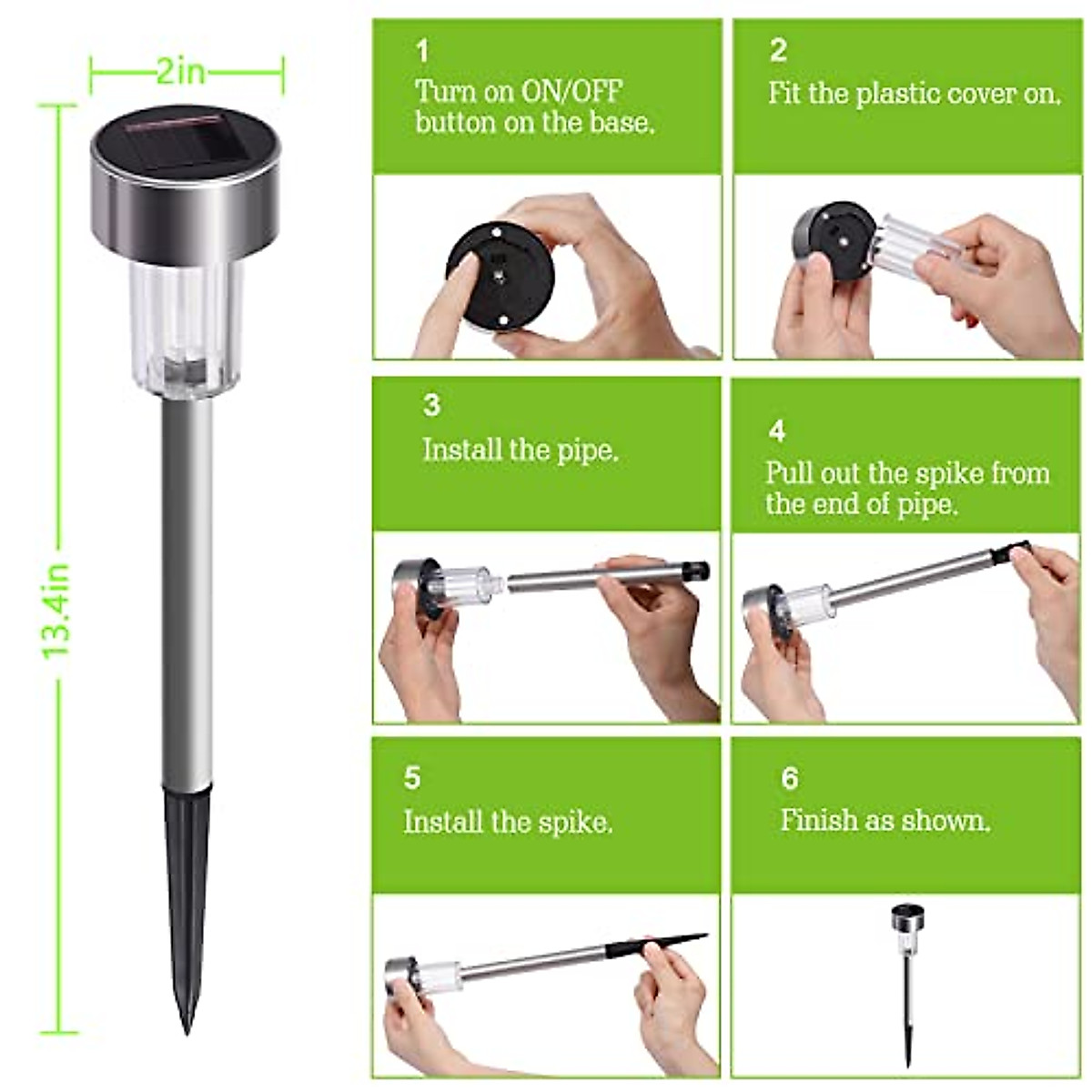 Solar Lights Outdoor Christmas, 12Pack Stainless Steel LED Landscape Pathway Lights Solar Powered, Solar Garden Lights for Pathway Driveway Yard & Lawn - Multicolor