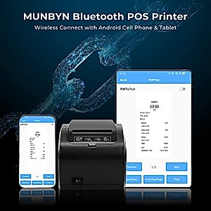 MUNBYN Bluetooth 5.0 POS Printer P047, 80mm Receipt Printer, Direct Thermal Printer with USB Serial Ethernet, Bluetooth, Android Windows PC
