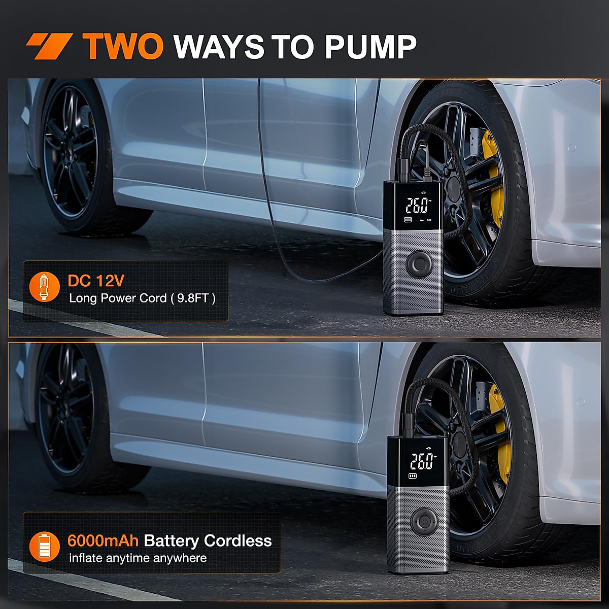 Nilight Tire Inflator Portable Air Compressor Rechargeable 12VDC 150PSI Cordless Battery Cigarette Powered 2X Faster Inflation Air Pump w/Digital Pressure Gauge for Car Motorcycle