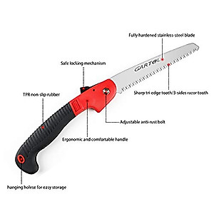 GARTOL Folding Saw 7 Inch Blade Hand Saw, Tree Pruning Saw with 3-Sides Razor Tooth for Camping Hunting DIY Woodworking, Trimming Thick Branches, PVC, Bamboo and Bone