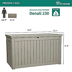 YITAHOME XXL 230 Gallon Large Outdoor Storage Deck Box for Patio Furniture, Outdoor Cushions, Garden Tools and Sports/Pools Equipment, Weather Resistant Resin, Lockable (Taupe)