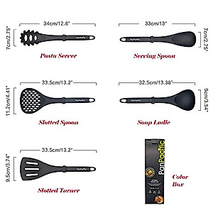 Large Kitchen Utensils for cooking, PanPacific Cooking Utensils Set with Weighted Handle, Non-Stick and Heat Resistant Kitchen Gadgets, Soft Grip Kitchen Tools Sets for Apartment, Dark Grey