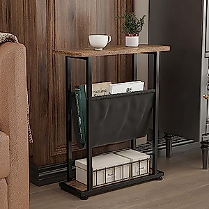 Walmokid 3 Tier Side Table with Magazine Holder, Industrial End Table with Open Storage, Wooden Bedside Table, Nightstand for Living Room, Bedroom, Small Spaces, Easy Assembly, Rustic Brown
