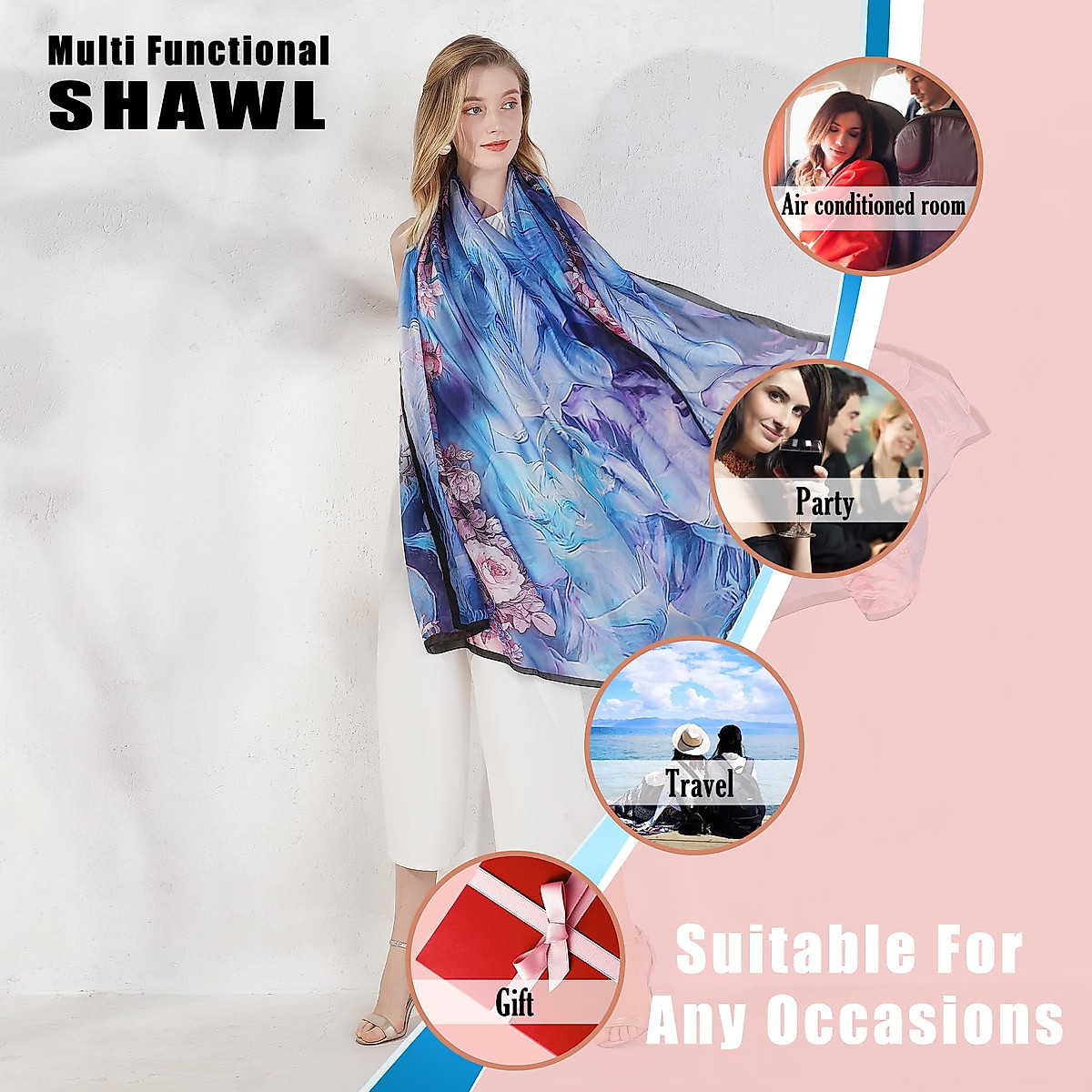 DANA XU 100% Mulberry Satin Silk Summer Travel Scarf Extra Large Women Floral Shawl Oversize Soft Wraps For Evening Dresses