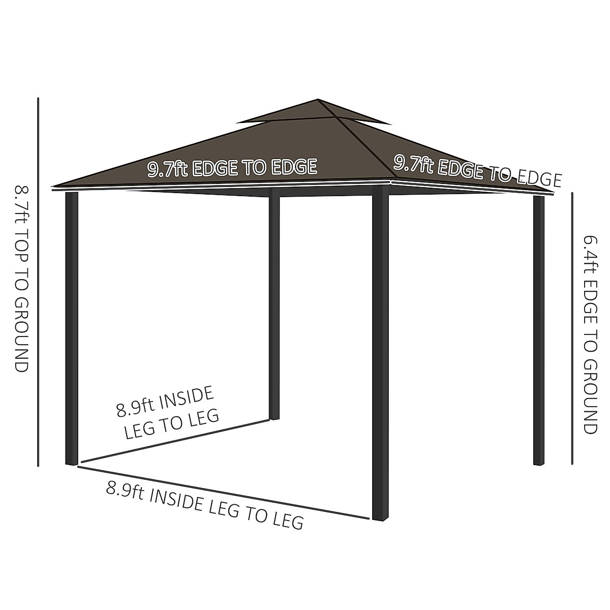 Outsunny 10' x 10' Patio Gazebo, Aluminum Frame Double Roof Outdoor Gazebo Canopy Shelter with Netting & Curtains, for Garden, Lawn, Backyard and Deck, Coffee