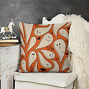 Cute Ghosts Pillow Covers 18x18 Halloween Background Pillowcase Set of 2 Linen Throw Pillow Covers Decorative Square Pillow Cases Standard Size for Home Couch Sofa Bed Pillow Protector
