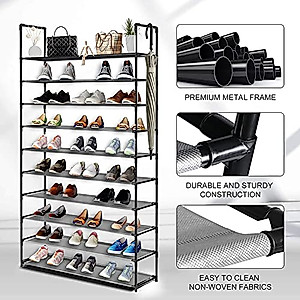 COMHOMA Shoe Rack 10 Tiers Large Shoe Rack Organizer for 50 Pairs Space Saving Shoe Shelf Non-Woven Fabric Shoe Storage Cabinet Adjustable GRAY