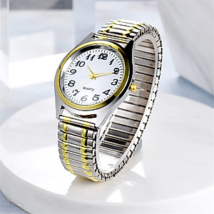 JewelryWe Mens Ultra Thin Easy Reader Watch with Elastic Strap Golden-Silver Watch