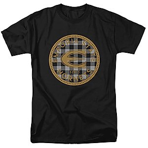 Emporia State University Official Plaid Badge Short Sleeve Mens Cotton T-Shirt,Black, Medium