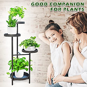 YisanCrafts Plant Stand 4 Tier Metal Indoor Outdoor Tall Corner Flower Pot Holder Stands Multiplel Planter Rack Display Shelves for Patio Living Room Balcony Office Tiered Plant Table, Black