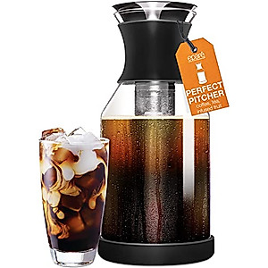 Cold Brew Coffee Maker & Glass Pitcher with Lid - 1.7 L Infused Iced Coffee Maker with Filter - Black Perfect Iced Tea Pitcher & Glass Water Pitcher by Eparé
