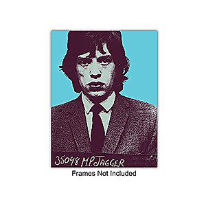 David Bowie, Elvis, Johnny Cash, Jimi Hendrix, Frank Sinatra, Mick Jagger Mugshot Poster Set - 8x10 Wall Art Decor, Decorations for Living Room, Bedroom - Gift for Men, Women - UNFRAMED Prints