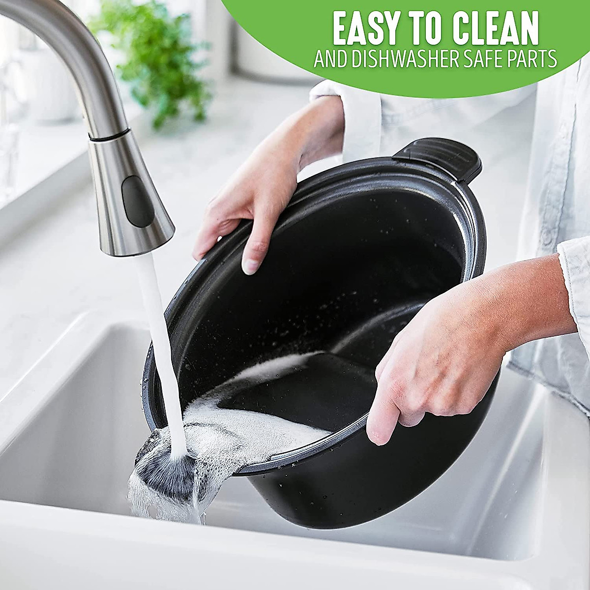 6-Quart Nonstick Electric Slow Cooker - Programmable Ceramic Slow Cookers with Digital Timer, Removable Lid and Pot, Dishwasher Safe Parts, Turquoise