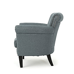 Christopher Knight Home Brice Vintage Scroll Arm Studded Fabric Club Chair, Steel Blue / Dark Brown