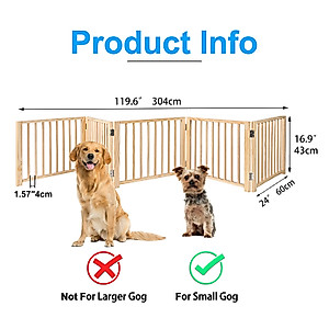 YOCAN Freestanding Wooden Dog Gates -Foldable Pet Gate Indoor Dog Fence, Dog Gate for Doorways, House, Stairs, Halls-5 Panel 16.9"