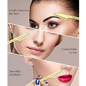 ennva Eyebrow Razor for Women - Eyebrow Trimmer Dermaplaning Tool- Ergonomic Eyebrow Shaper and Facial Razor for Peach Fuzz-Exfoliating Face Razor for Eyebrows-Eye Brow Shaver Razors w/ 7 Blades- Gold
