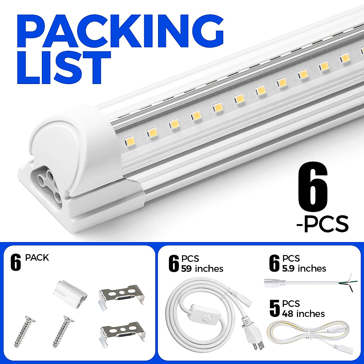 Barrina LED Shop Light, 3Ft 30W 4600LM 5000K, Daylight White Hight Output Linkable for Workshop, V Shaped Clear Cover T8 LED Shop Lights for Garage, 3 Foot (Pack of 6)