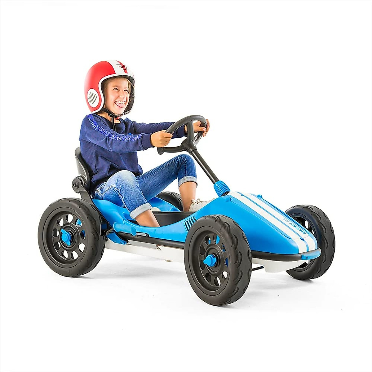 Chillafish Monzi RS: Pedal Go-Kart for Kids 3-7 Years, Folds Down for Easy Storage and Adjustable Seat Without Tools, Airless no-Puncture RubberSkin Tires, and Wall Mount for Easy Storage, Red
