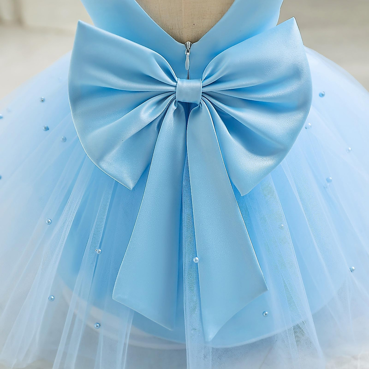 Baby Flower Girl Dress: Toddler Dress for Wedding First Communion Baptism Christening Dresses First Birthday Outfit Newborn Photoshoot Cake Smash Infant Kids Princess Tulle Gown Blue 18-24 Months