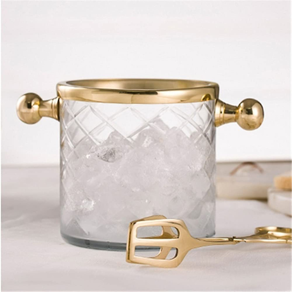 FBITE High Face Value Handmade Brass Glass Ice Bucket with Ice Clip Dining Table Cooler Wine Wine Rack Ice Bucket Champagne Can Cooler