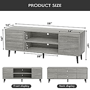 YESHOMY Modern Retro TV Stand for Televisions up to 65", Entertainment Center with Two Storage Cabinet and Shelf, Media Console for Living Room, Bedroom, Enterway, Office, 58 Inch, Gray
