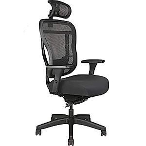 Oak Hollow Furniture Aloria Series Office Chair Ergonomic Executive Computer Chair, Fabric Soft Seat Cushion, Mesh Back, Adjustable Lumbar Support Swivel and Tilt (Black, Headrest)