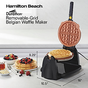 Hamilton Beach 26031 Belgian Waffle Maker with Removable Nonstick Plates, Single Flip, Ceramic Grids, Black