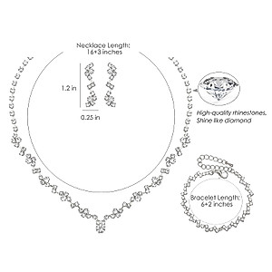Aixiao Elegant Silver Necklace Earrings Bracelet Bridal Wedding Jewelry Sets for Brides Bridesmaid Prom Formal Costume Accessories for Women