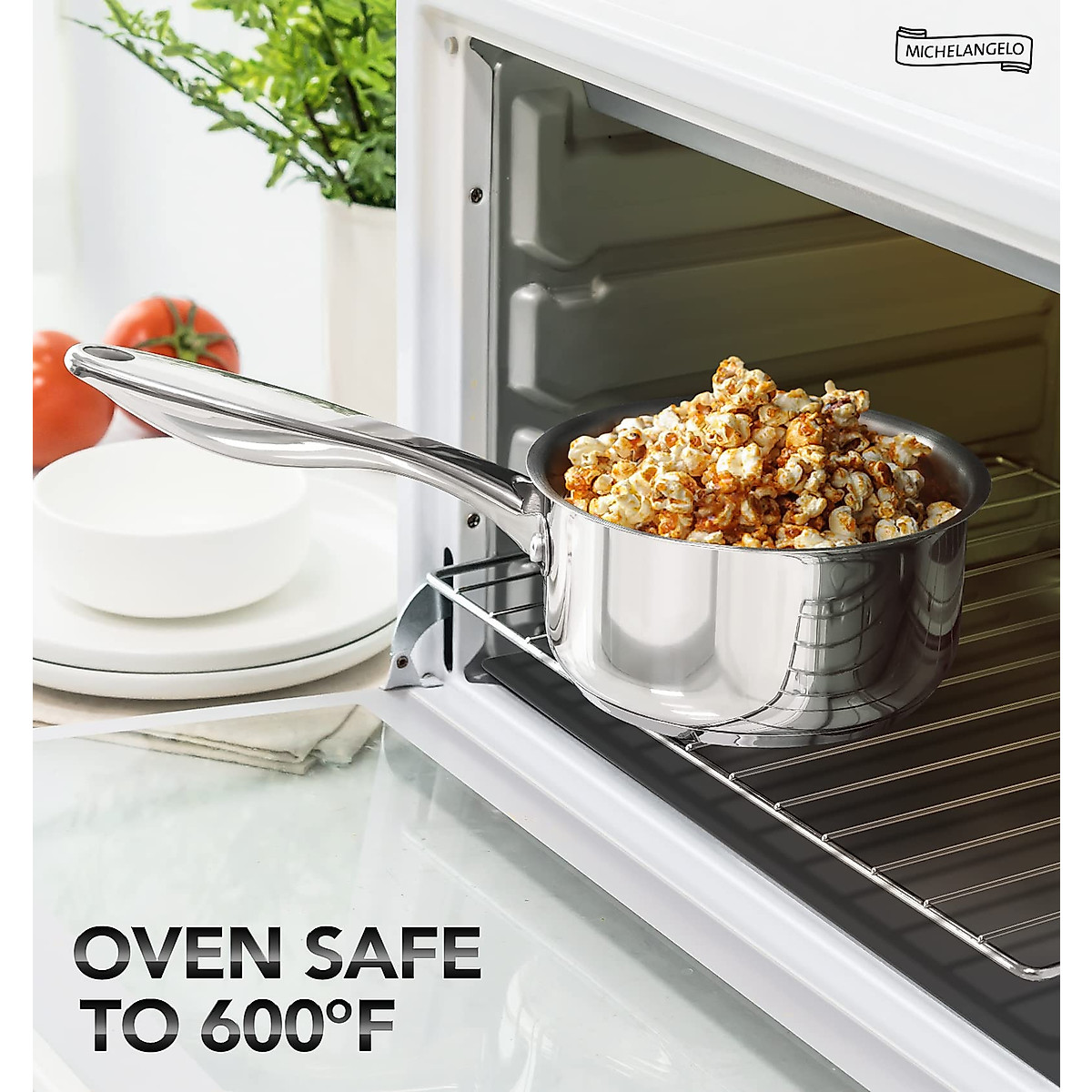 MICHELANGELO Stainless Steel Saucepan Set with Lids 1QT & 2QT & 3QT, Stainless Steel Sauce Pot Set 6pcs, Induction Saucepans, Nonstick Sauce Pan Set, Dishwasher Safe