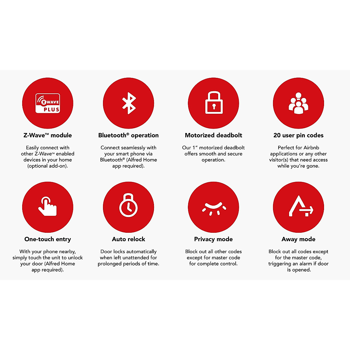 Alfred DB2-B Smart Door Lock Deadbolt Touchscreen Keypad, Pin Code + Key Entry + Bluetooth, Up to 20 Pin Codes (Black)