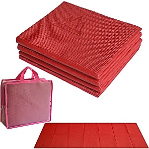 Khataland YoFoMat-Ultra Thick Best Foldable Yoga Mat, Eco Friendly with Travel Bag, Extra Long 72-Inch, Free From Phthalates and Latex, Cherry Red
