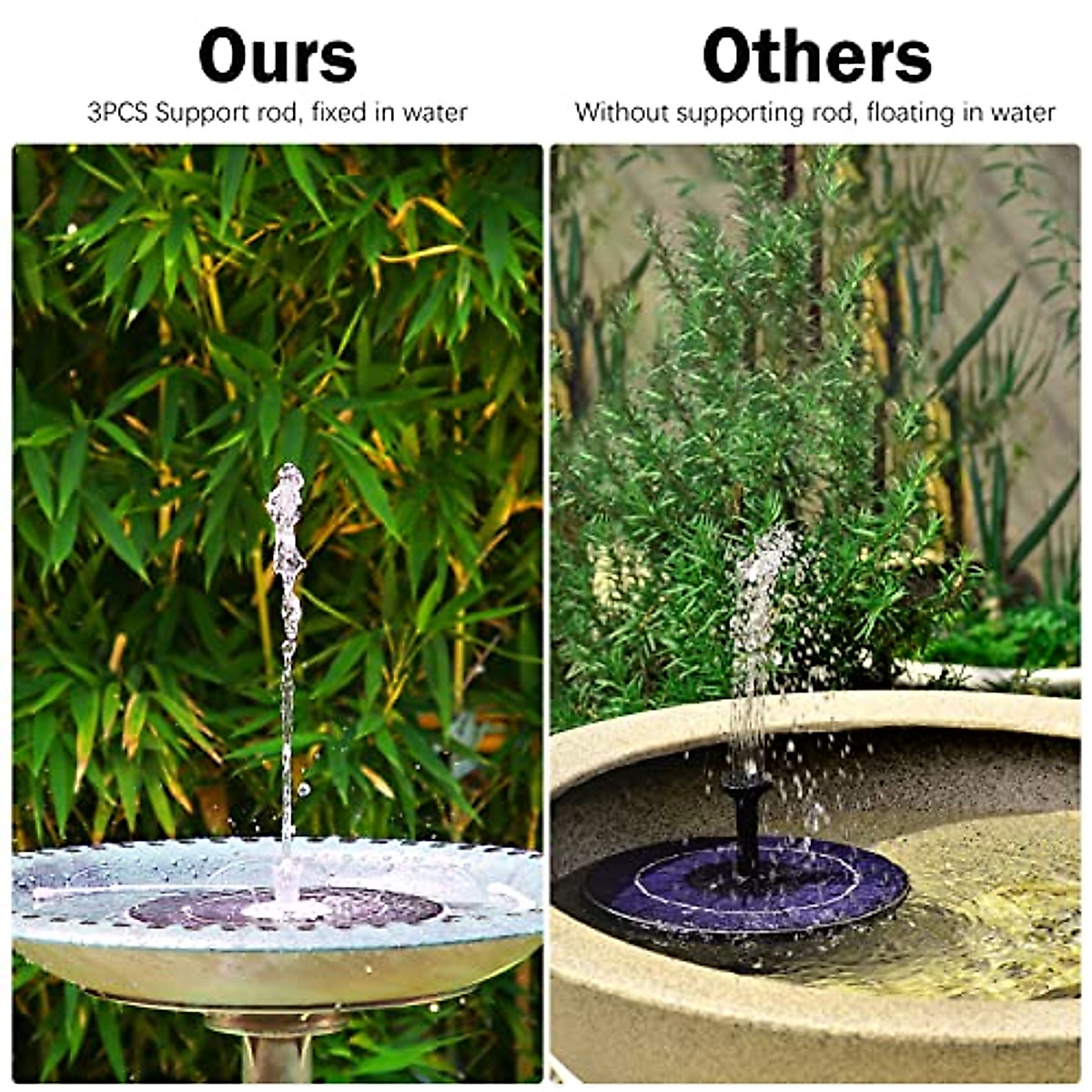 AISITIN 5.5W LED Solar Fountain Pump with Colorful Lights & 3000mAh Battery, 2023 Upgrade Solar Bird Bath Fountain Pump with Multiple Nozzle