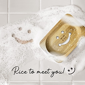 mimosu Rice Water Shampoo Bar and Bamboo Soap Dish Set 5.3oz- 2 in 1 Rice Water for Hair Growth Shampoo and Conditioner Bar, Bamboo Soap Dish with Drain Bar Soap Container, Eco Friendly Package