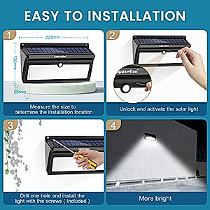 Luposwiten Solar Lights Outdoor Waterproof 100 LED Solar Powered Outdoor Lights, Motion Sensor Outdoor Lights for Front Door, Yard, Garage, Garden, Patio, Deck (4 Pack)