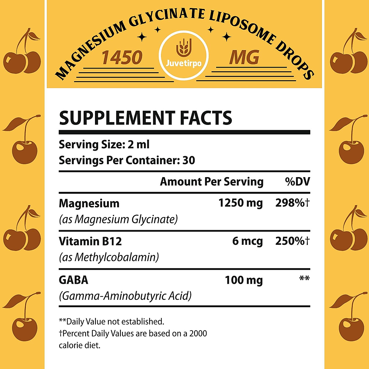 Magnesium Glycinate Liquid Drops - Liposomal Chelate with Cherry Flavor for Easy Absorption, Promotes Sleep, Mood, Intestinal & Bone Health, Reduces Stress - 60ML (2.04 Fl Oz (Pack of 1))