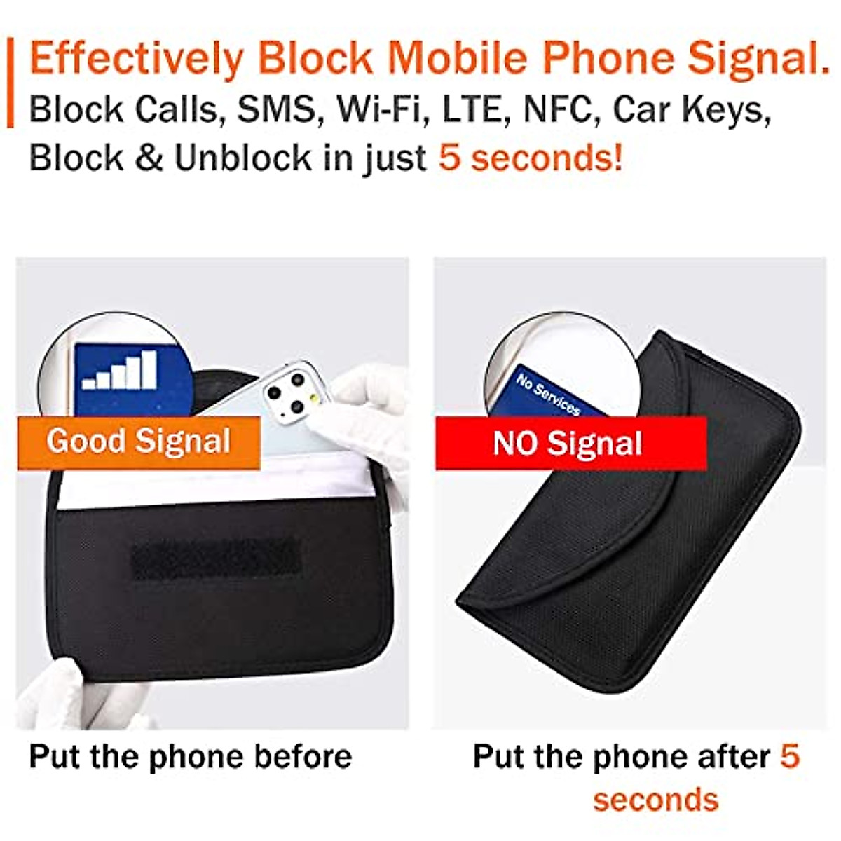 ONEVER Signal Blocking Bag, GPS RFID Faraday Bags for Phones Faraday Bag Pouch Shield Cage Wallet Phone Case for Cell Phone Privacy Protection Car Key FOB, Anti-Tracking Anti-Spying (1 Pack)